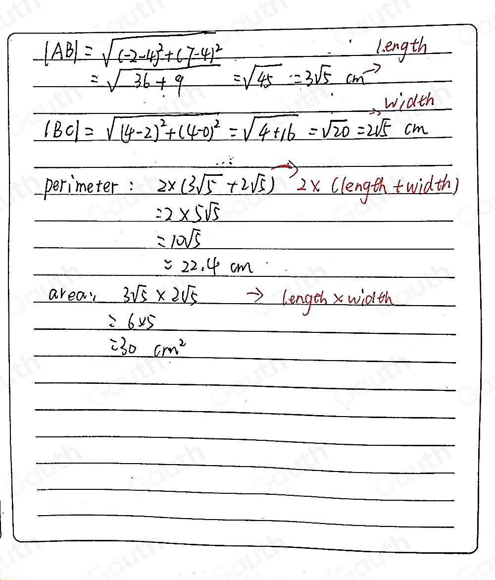 Solved: Find the perimeter and area of rectangle ABCD if each unit on the graph measures 1 ...