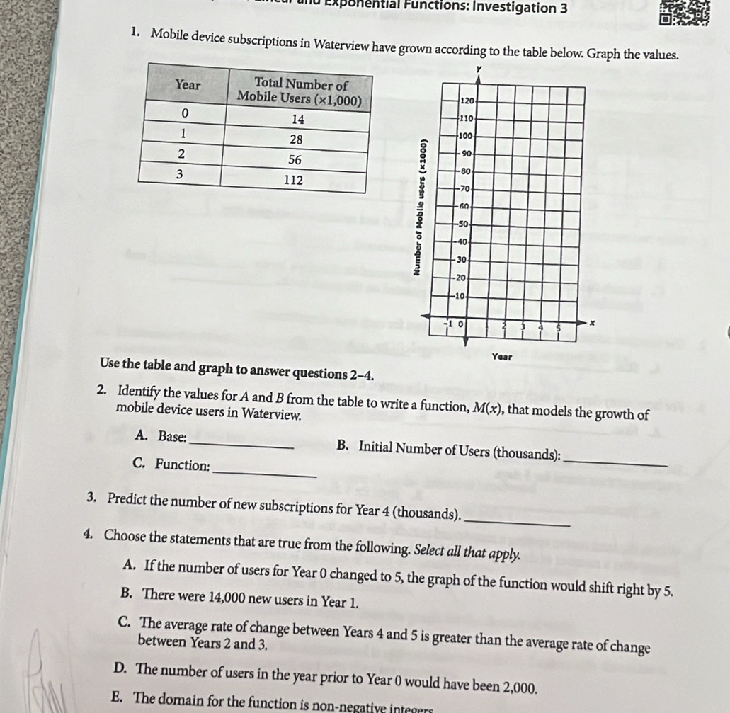 Solved: Exponential Functions: Investigation 3 1. Mobile device ...