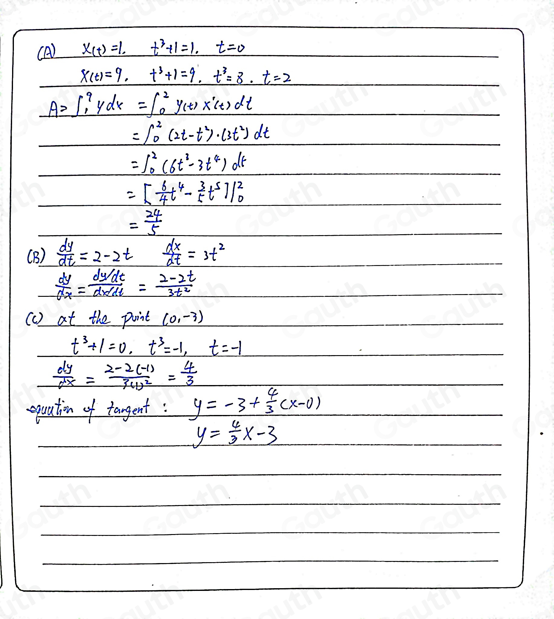 Solved: x(t)=t^3+1, y(t)=2t-t^2 , whose graph is given below, answer ...