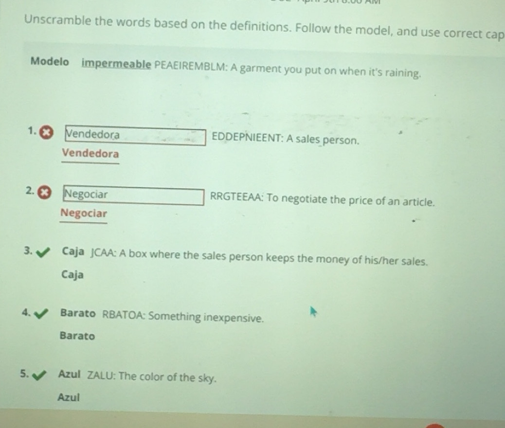 Solved: Unscramble the words based on the definitions. Follow the model ...