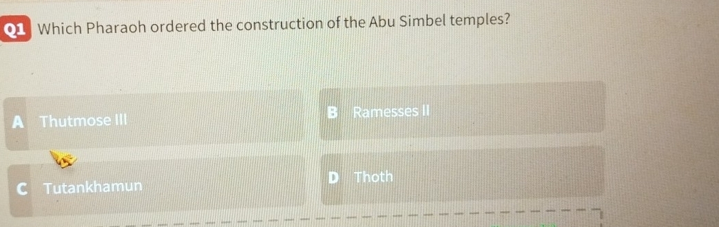 Solved: Which Pharaoh ordered the construction of the Abu Simbel ...