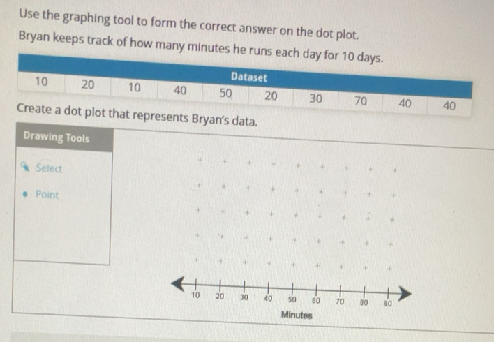 Solved: Use the graphing tool to form the correct answer on the dot plot. Bryan keeps track of ...