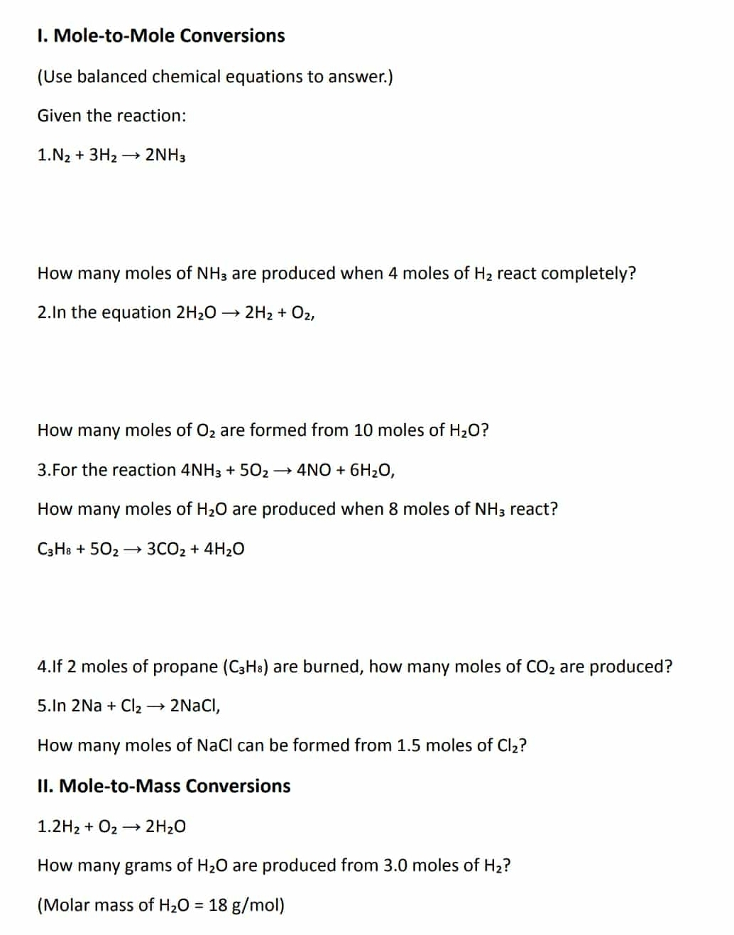 Solved: Mole-to-Mole Conversions (Use balanced chemical equations to ...