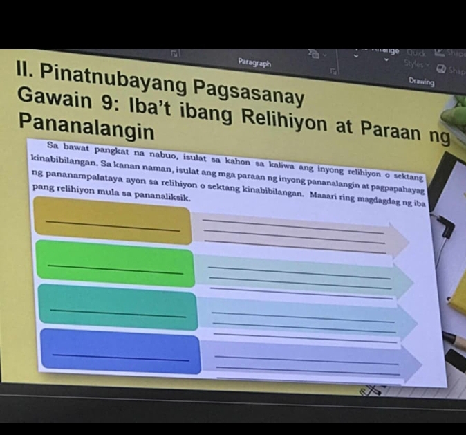 Solved: Quia shap Paragraph Styles Shap II. Pinatnubayang Pagsasanay ...