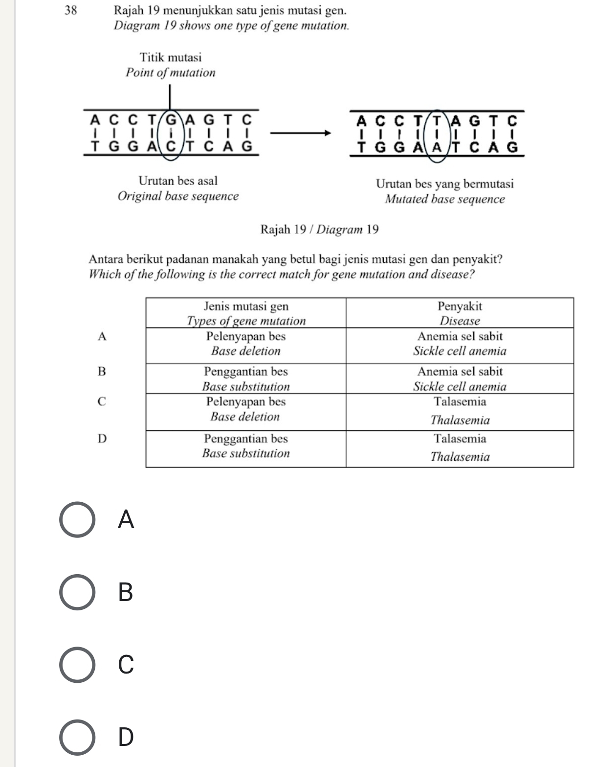 Selesai:Rajah 19 menunjukkan satu jenis mutasi gen. Diagram 19 shows ...