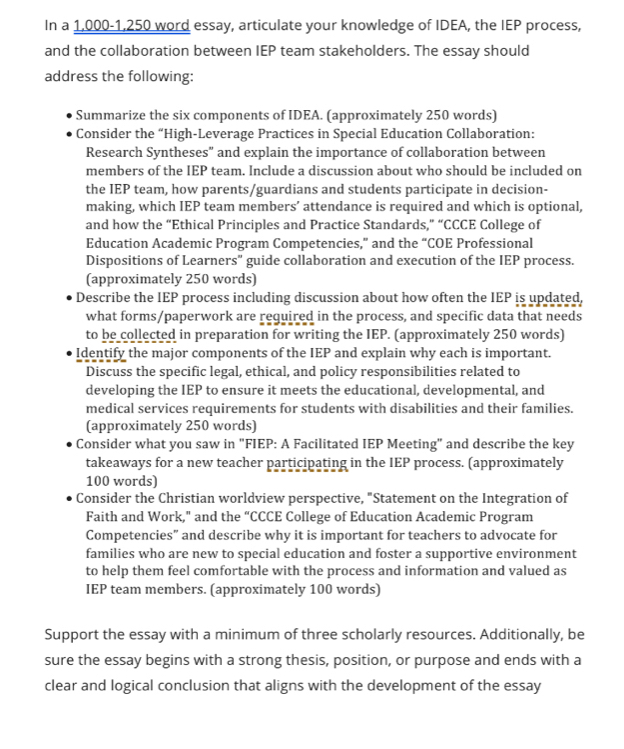 Solved: In a 1,000-1,250 word essay, articulate your knowledge of IDEA ...