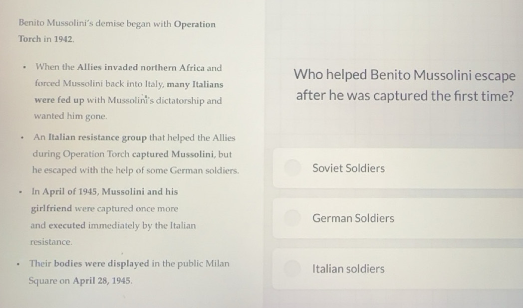 Solved: Benito Mussolini’s demise began with Operation Torch in 1942 ...