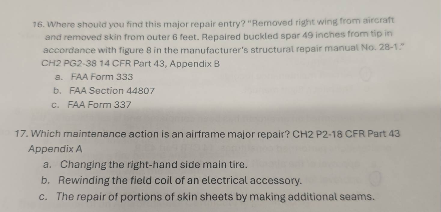 Solved: Where should you find this major repair entry? “Removed right ...