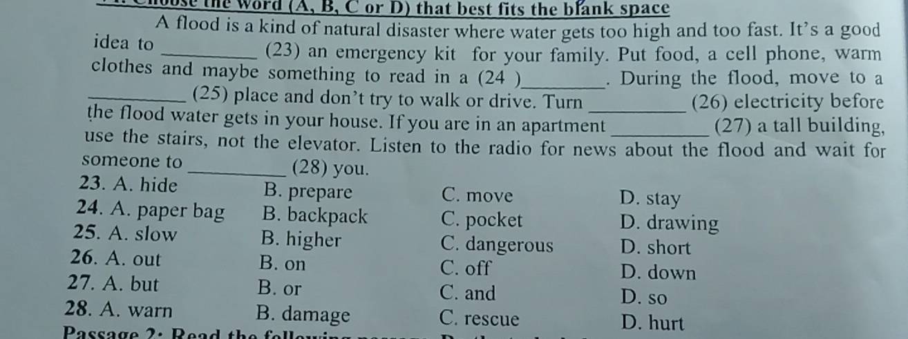 Giải quyết:loose the word (A, B, C or D) that best fits the blank space ...