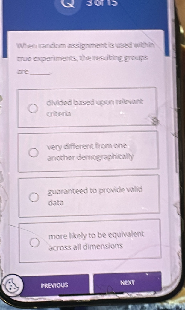 Solved: When random assignment is used within true experiments, the ...