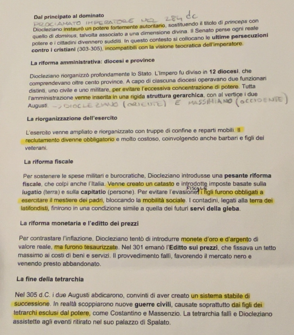 Risolto:Dal principato al dominato Diocleziano instaurò un potere ...