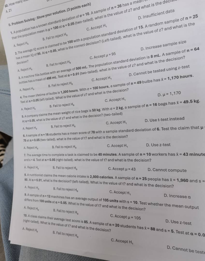Solved: How many lel A. 21 D. Insufficient data II. Problem Solving ...