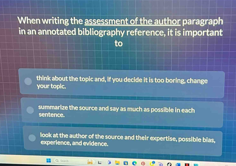 Solved: When writing the assessment of the author paragraph in an ...