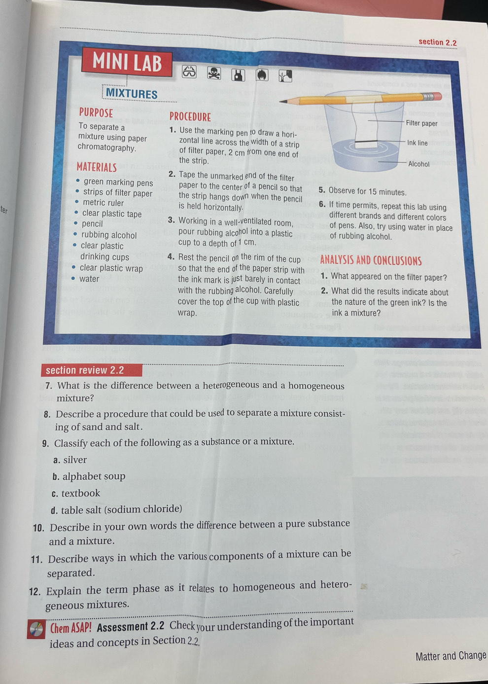 Solved: MINI LAB a MIXTURES PURPOSE PROCEDURE To separate a 1. Use the ...