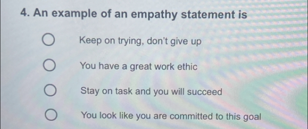 Solved: An example of an empathy statement is Keep on trying, don't ...