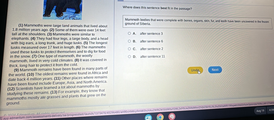 Solved: Where does this sentence best fit in the passage? Mammoth ...