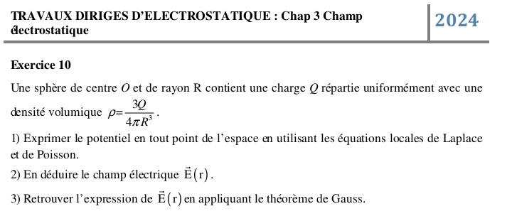 Solved: TRAVAUX DIRIGES D’ELECTROSTATIQUE : Chap 3 Champ 2024 ...