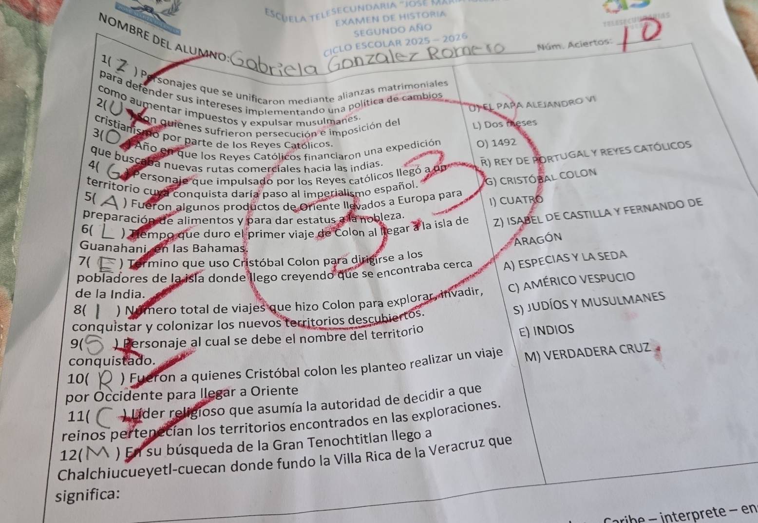 Resuelto:scuela tele s ecundaria 'Jo s Ma' EXAMEN DE HISTORIA ==t ...