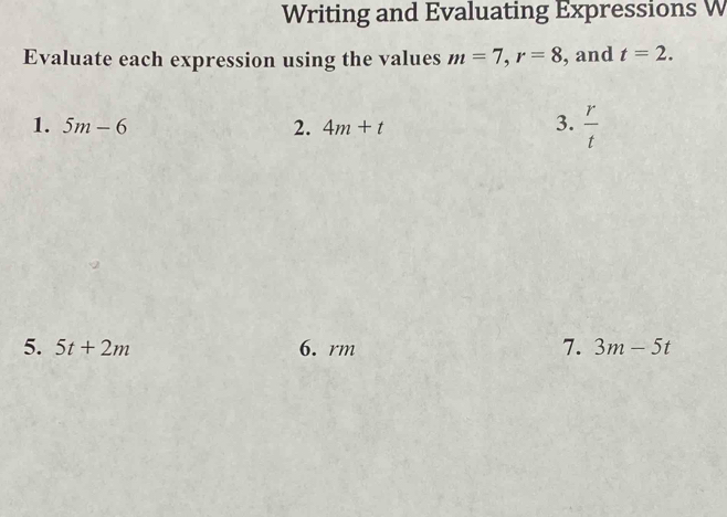 Solved: Writing and Evaluating Expressions W Evaluate each expression ...