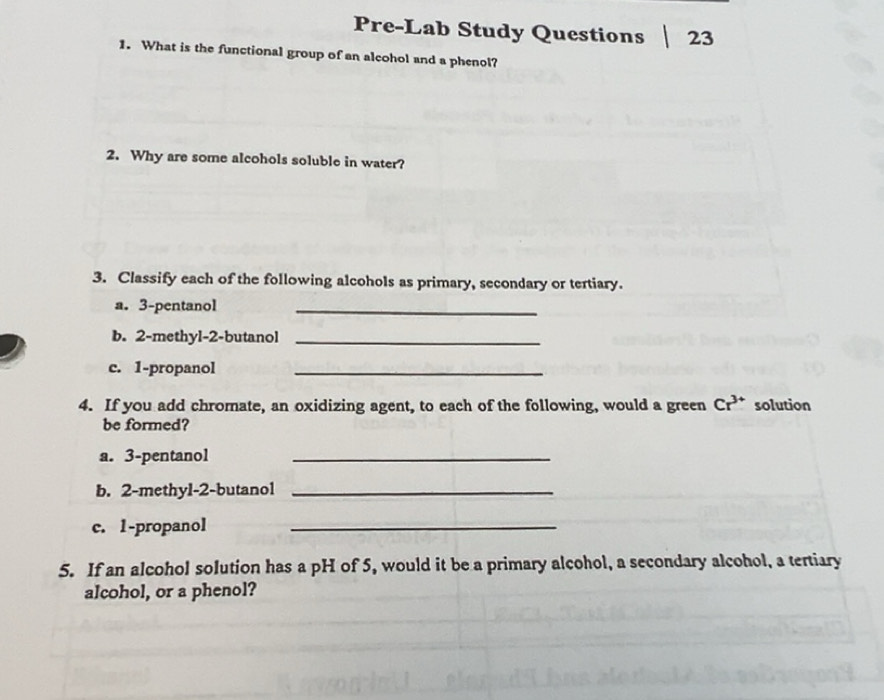 Solved: Pre-Lab Study Questions 23 1. What is the functional group of ...