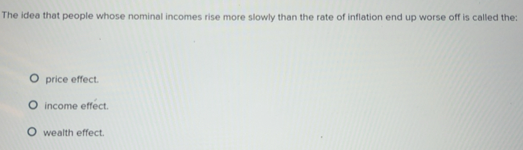 Solved: The idea that people whose nominal incomes rise more slowly ...