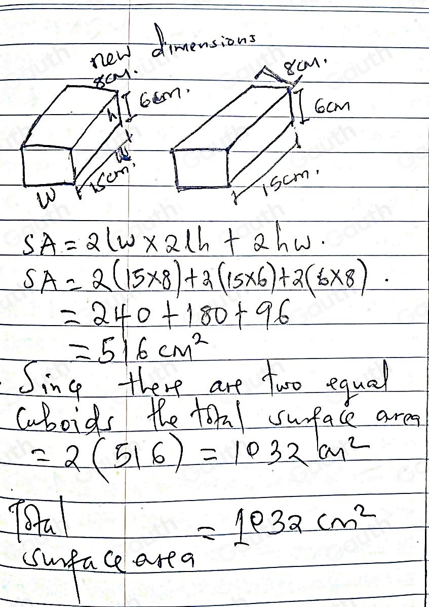 Solved: The cuboid below is cut exactly in half along the dotted line ...