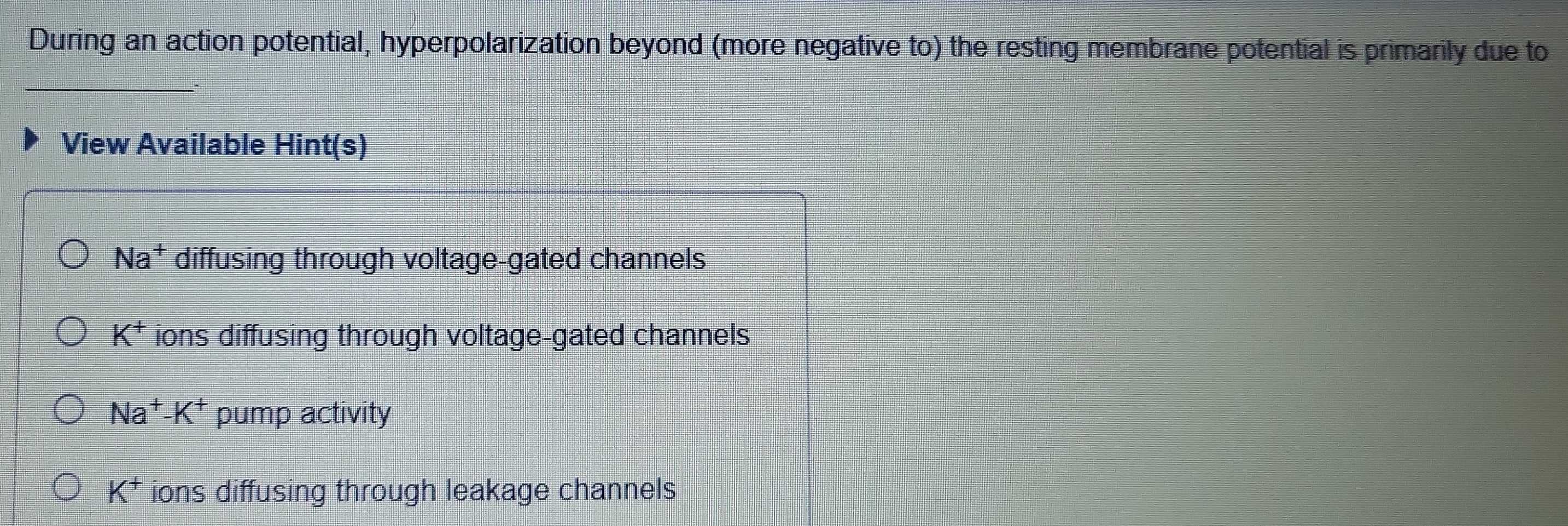 Solved: During an action potential, hyperpolarization beyond (more ...