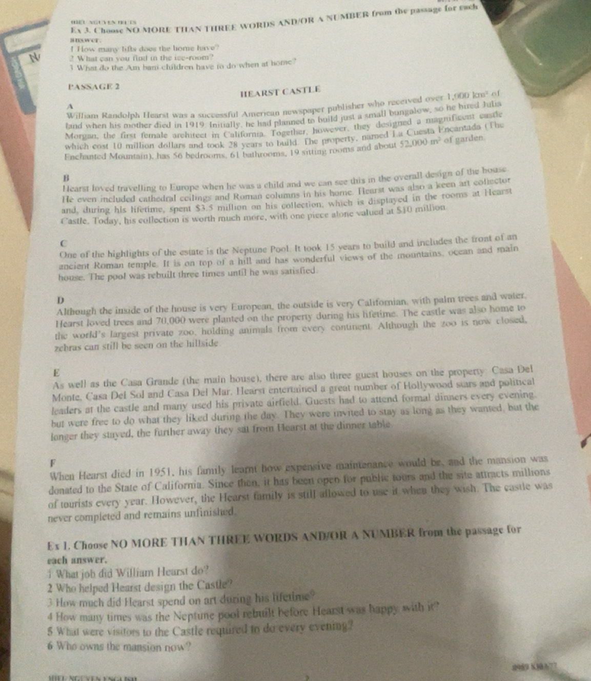 Giải quyết:Ex 3. Choose NOMORE THAN THREE WORDS AND/OR A NUMBER from ...