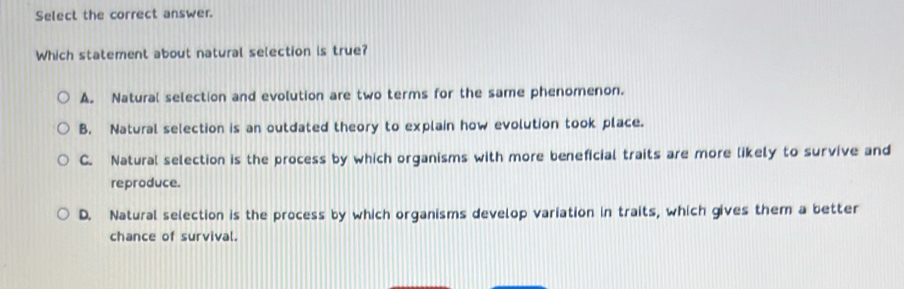 Solved: Select the correct answer. Which statement about natural ...