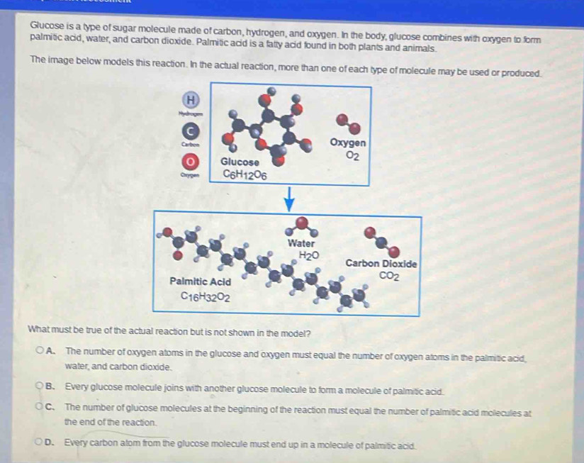 Solved: Glucose is a type of sugar molecule made of carbon, hydrogen ...