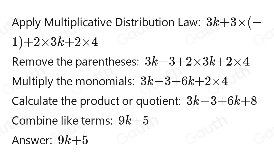 Solved: Expand and fully simplify the following expression: 3(k-1)+2(3k ...