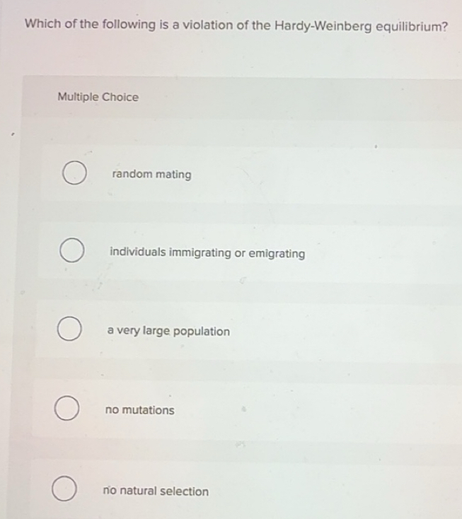 Solved: Which of the following is a violation of the Hardy-Weinberg ...