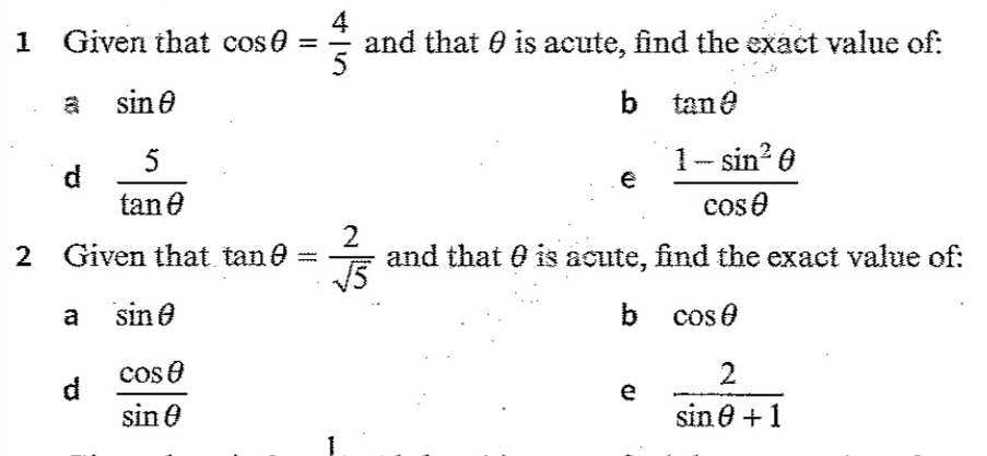 Solved: Given that cos θ = 4/5 and that θ is acute, find the exact ...