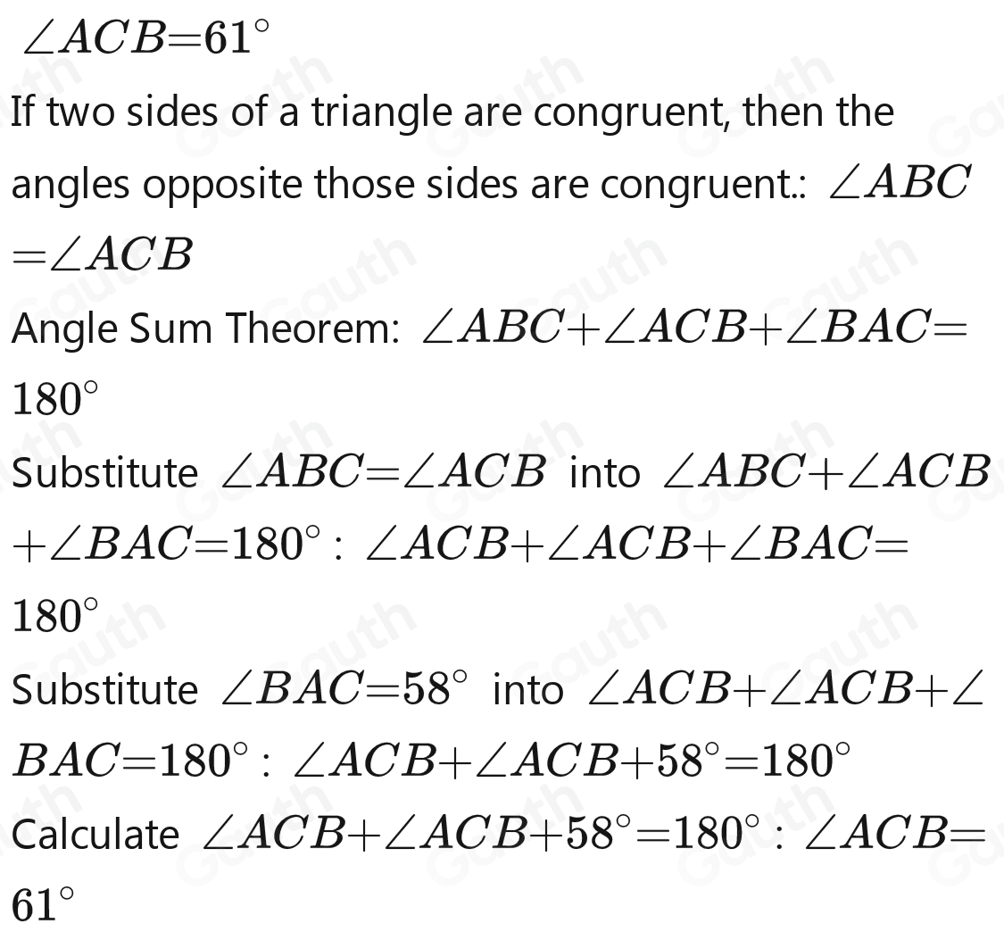 Solved: In ABC shown below, the measure of ∠ A is 58° ,and overline AB≌ ...