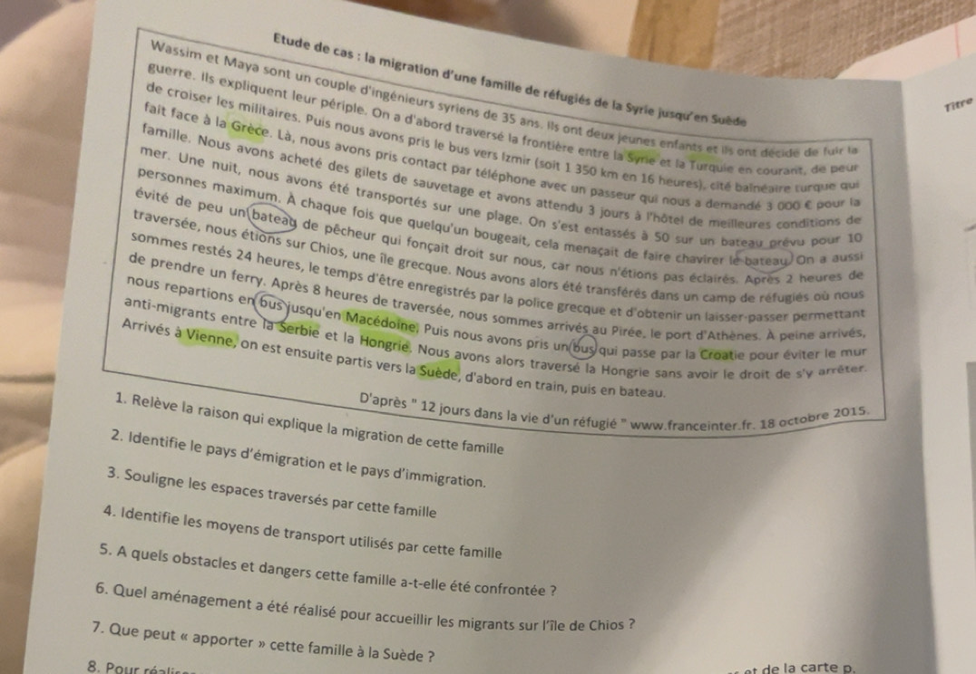 Résolu :Etude de cas : la migration d'une famille de réfugiés de la ...