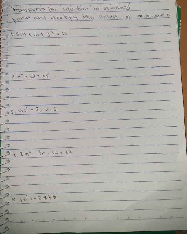Solved: trans Forim the `equation in standard Form and identity the ...
