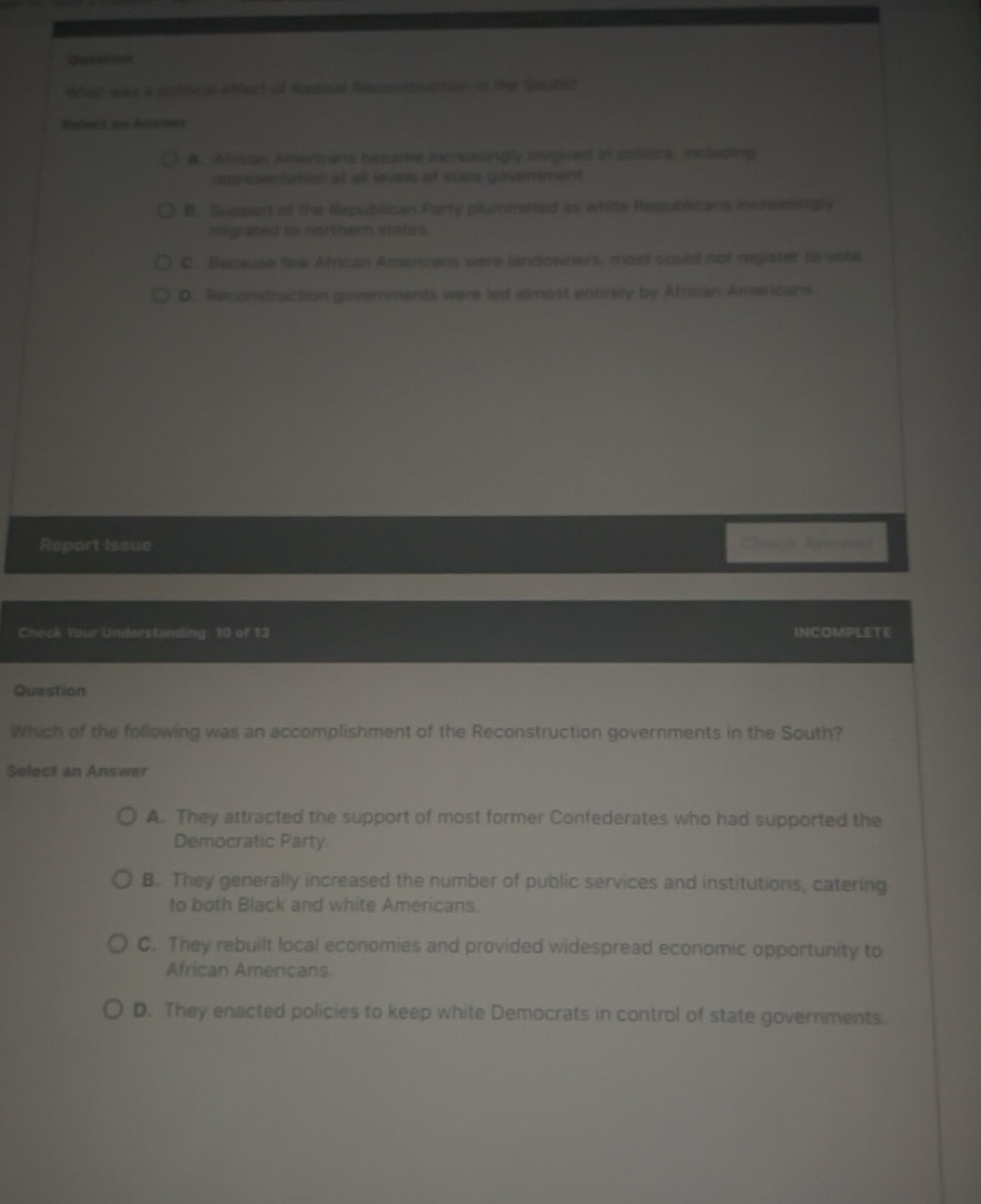 Solved: What was a polisow effect of Redical Reconstruction in the ...