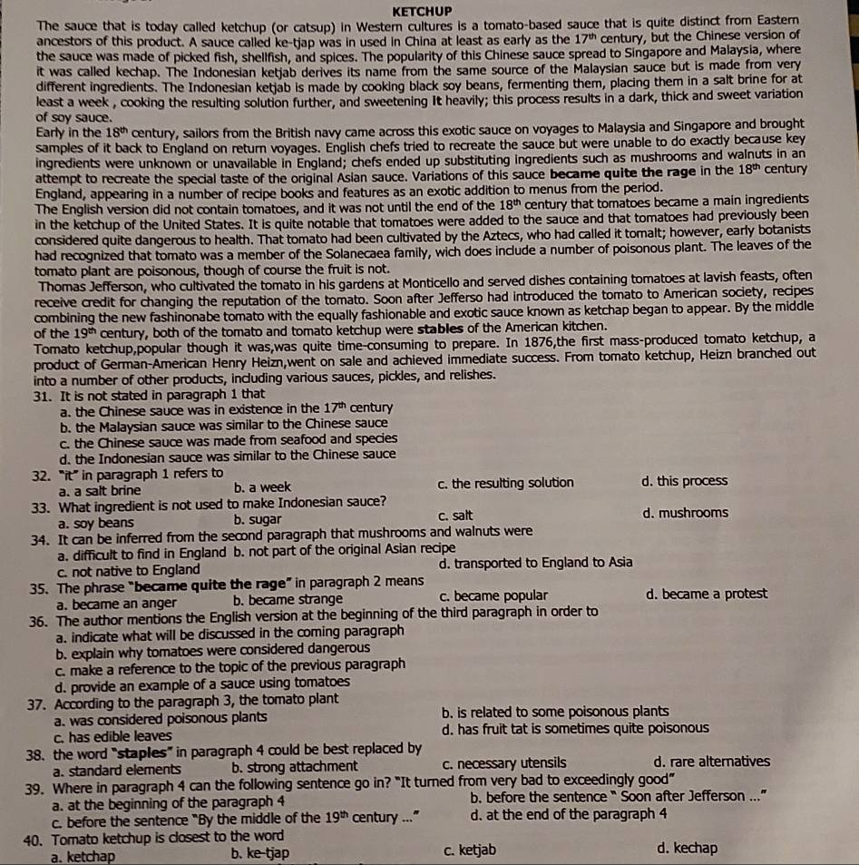 Giải quyết:KETCHUP The sauce that is today called ketchup (or catsup ...