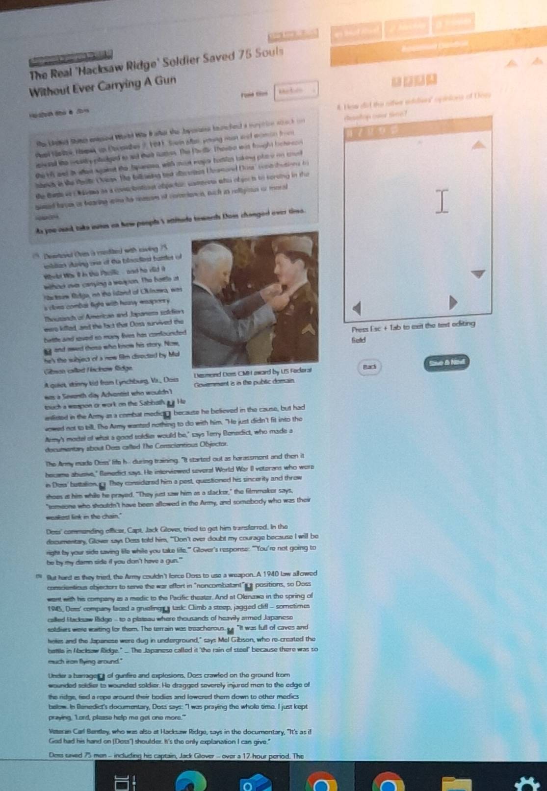 Solved: an that tnn # Much The Real 'Hacksaw Ridge' Soldier Saved 75 ...