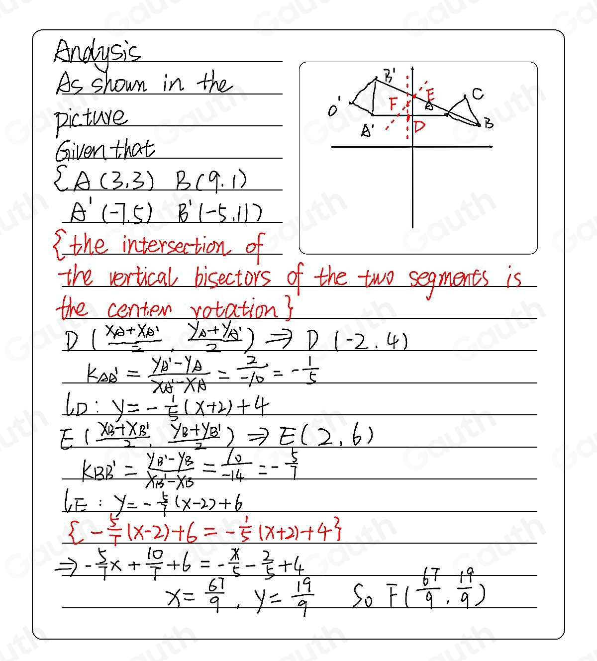 Solved: Suppose A'B'C' is a rotation of ABC around some point. Find the center of rotation. Po ...