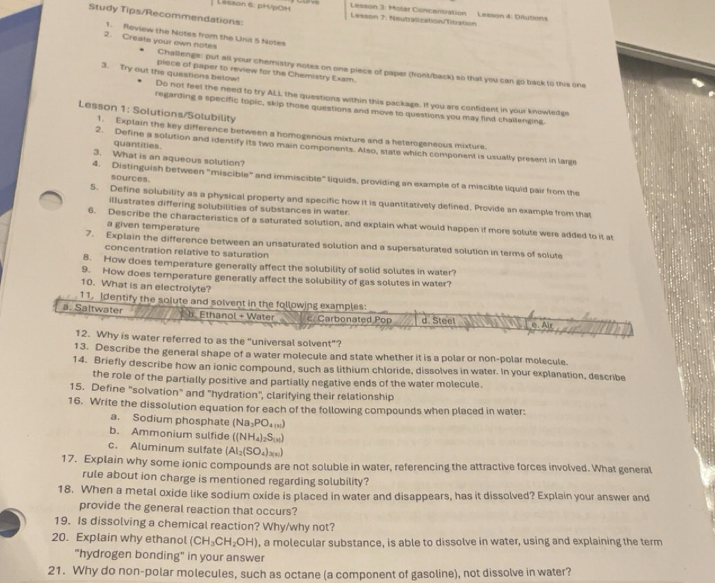 Solved: Lesson 3: Molar Concentration Lesson 4: Dilutions Study Tips ...