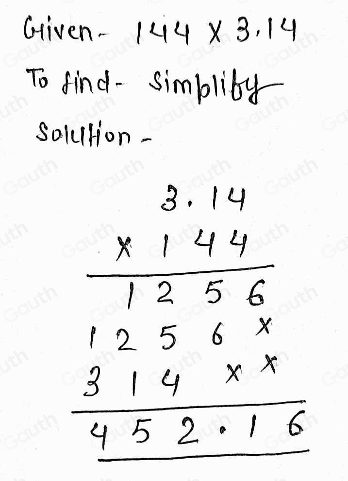 Solved: 144* 3.14 [Math]