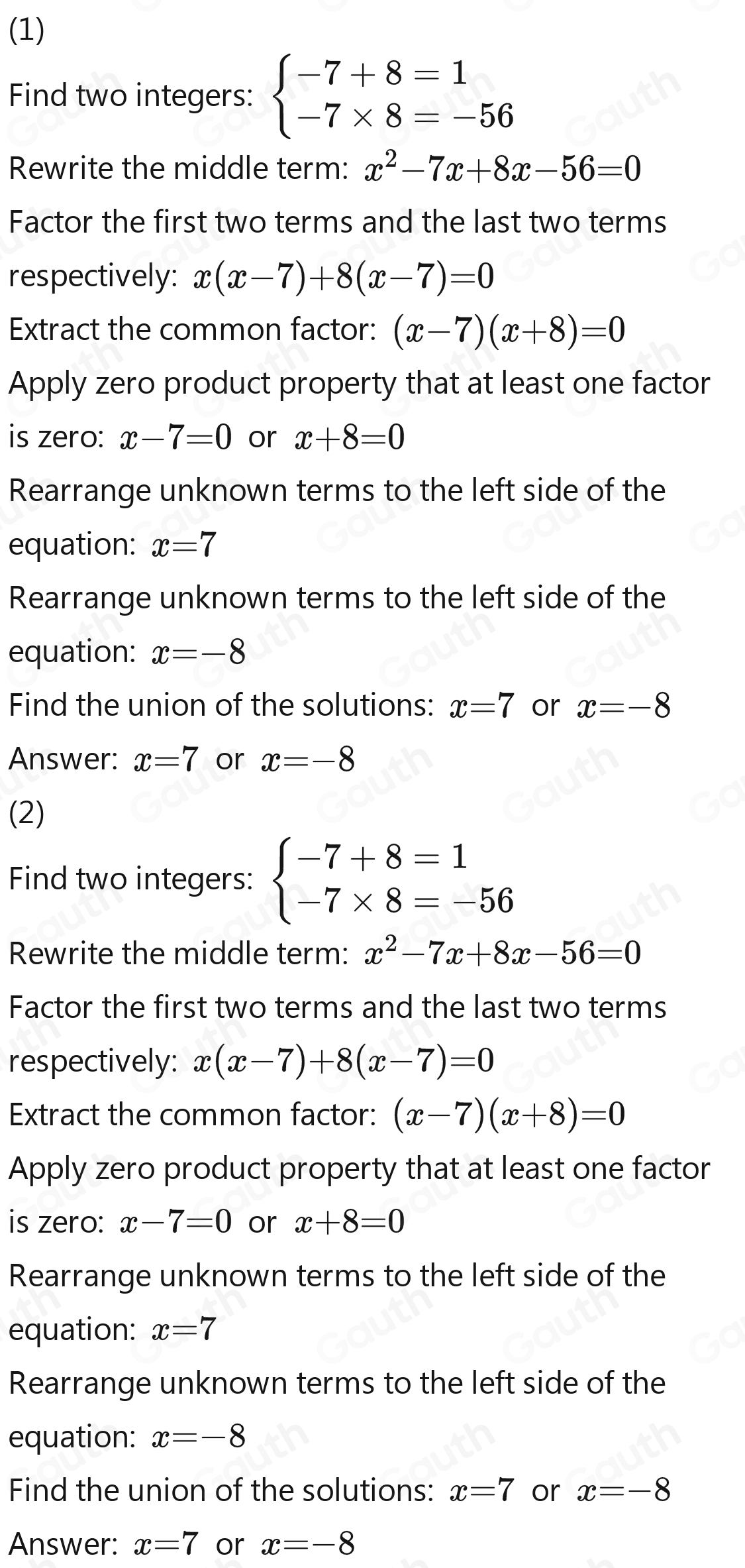 Solved: The sum of the squares of two consecutive integers is 113. a If x is one of the integers ...