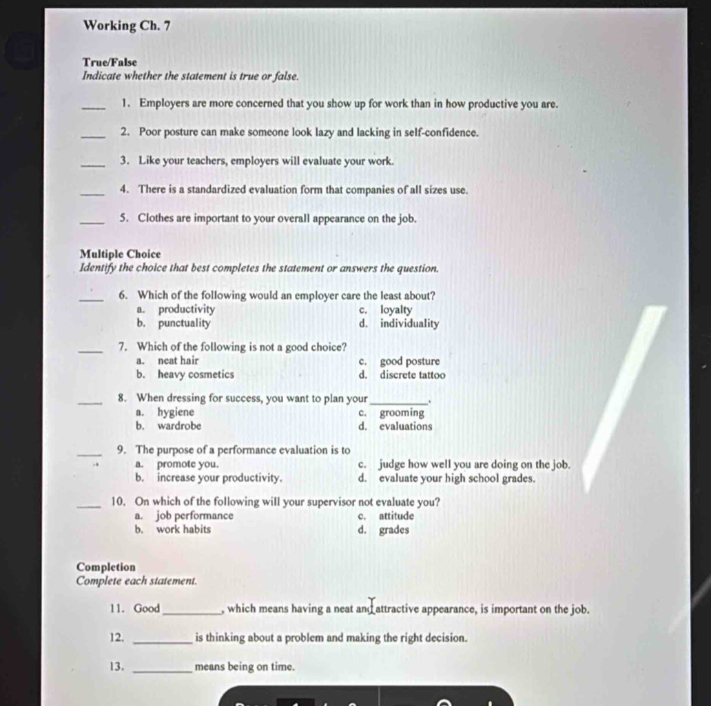 Solved: Working Ch. 7 True/False Indicate whether the statement is true ...
