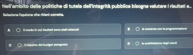 Risolto:Nell’ambito delle politiche di tutela dell’integrità pubblica ...