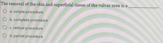 Solved: The removal of the skin and superficial tissue of the vulvar ...
