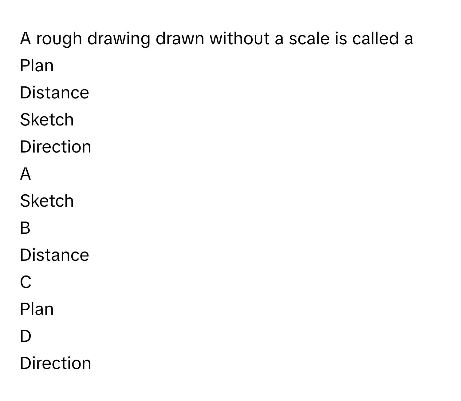 Solved: A rough drawing drawn without a scale is called a Plan Distance ...