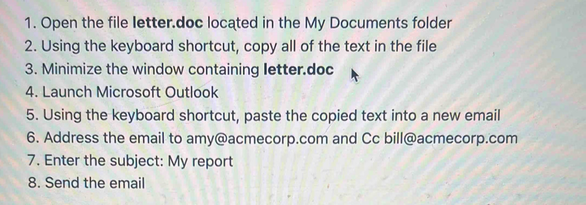 Solved: Open the file letter.doc located in the My Documents folder 2 ...