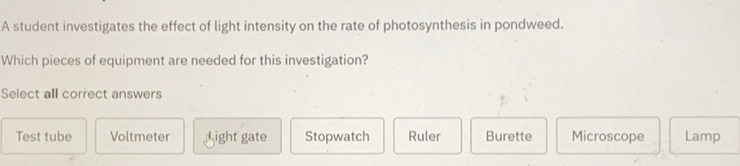 Solved: A student investigates the effect of light intensity on the ...