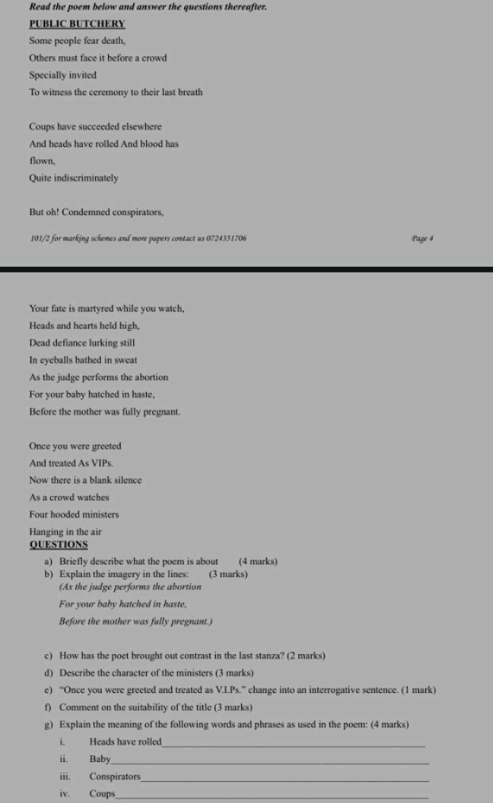 Solved: Read the poem below and answer the questions thereafter. PUBLIC ...